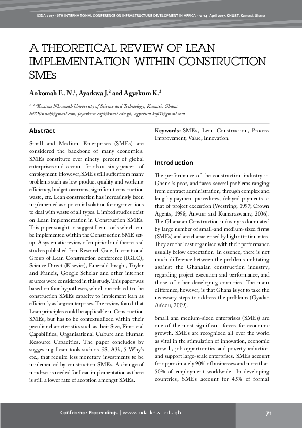 (PDF) A THEORETICAL REVIEW OF LEAN IMPLEMENTATION WITHIN CONSTRUCTION SMEs