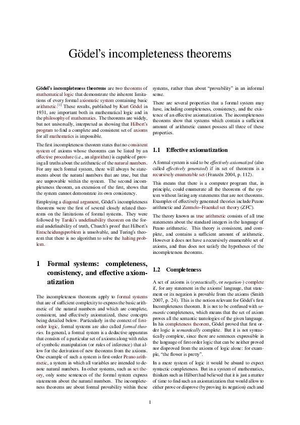 (PDF) Gödel's incompleteness theorems