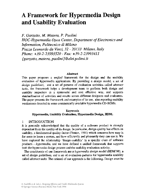 (PDF) A Framework for Hypermedia Design and Usability Evaluation