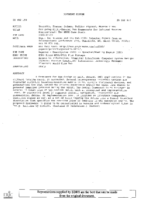 (PDF) Designing Multi-Channel Web Frameworks for Cultural Tourism Applications: The MUSE Case Study