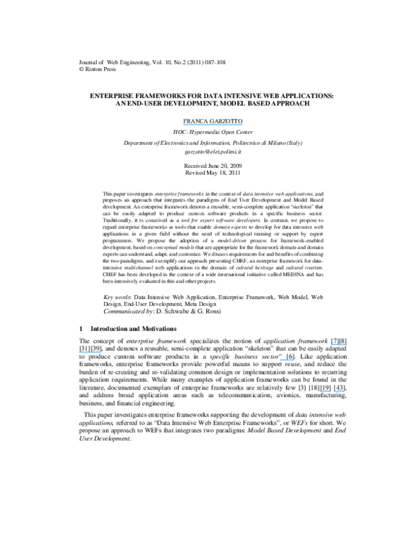 (PDF) Enterprise Frameworks for Data Intensive Web Applications: an End-User Development Model ...