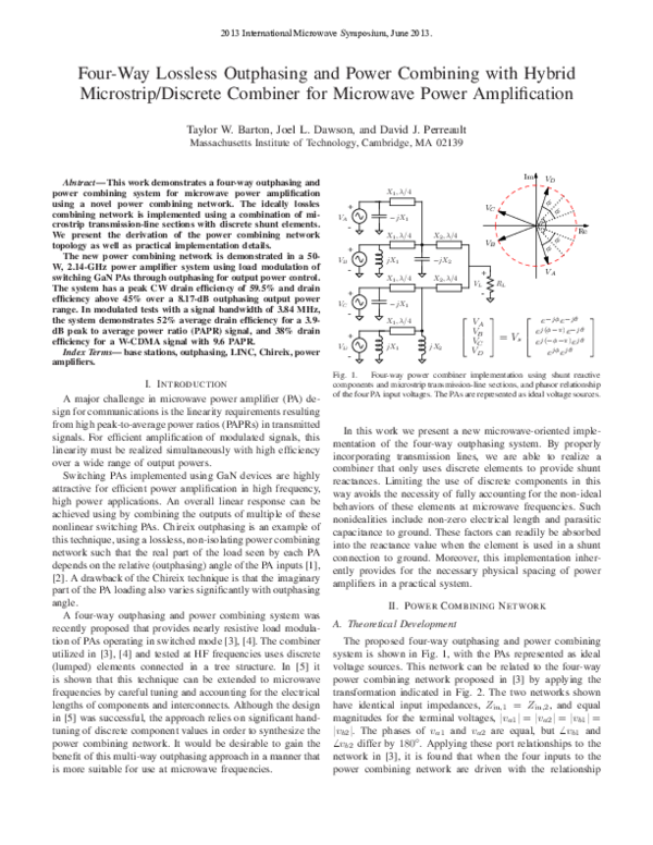 (PDF) Four-way lossless outphasing and power combining with hybrid microstrip/discrete combiner ...