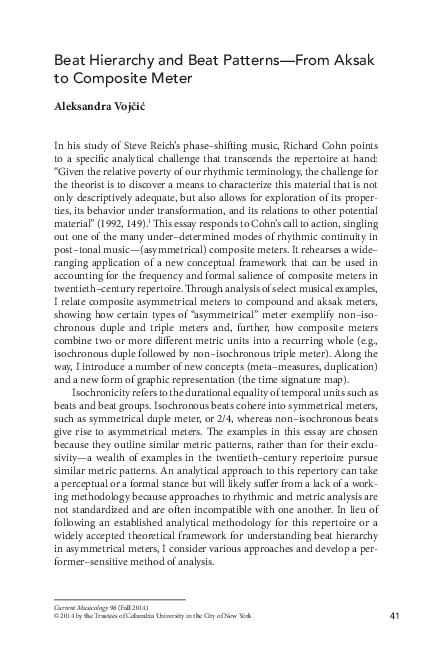 (PDF) Beat Hierarchy and Beat Patterns-- From Aksak to Composite Meter