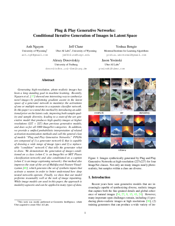 Pdf Plug And Play Generative Networks Conditional Iterative Generation Of Images In Latent Space
