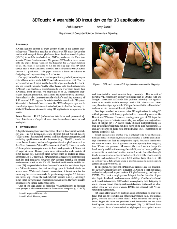 (PDF) 3DTouch: A wearable 3D input device for 3D applications