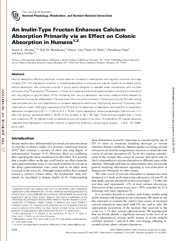 (PDF) An Inulin-Type Fructan Enhances Calcium Absorption Primarily via ...