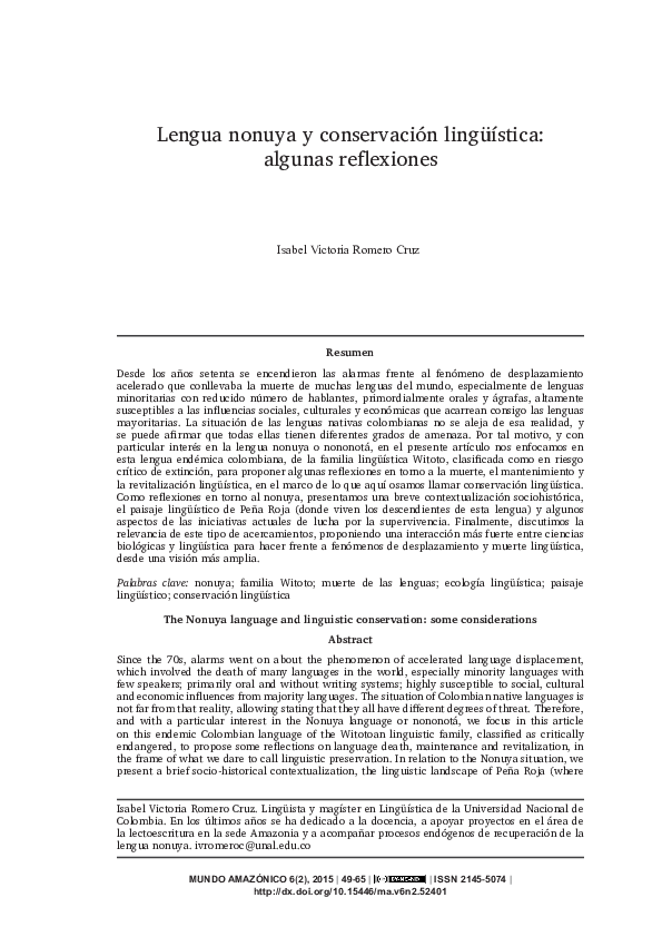 (PDF) Lengua nonuya y conservación lingüística: algunas reflexiones