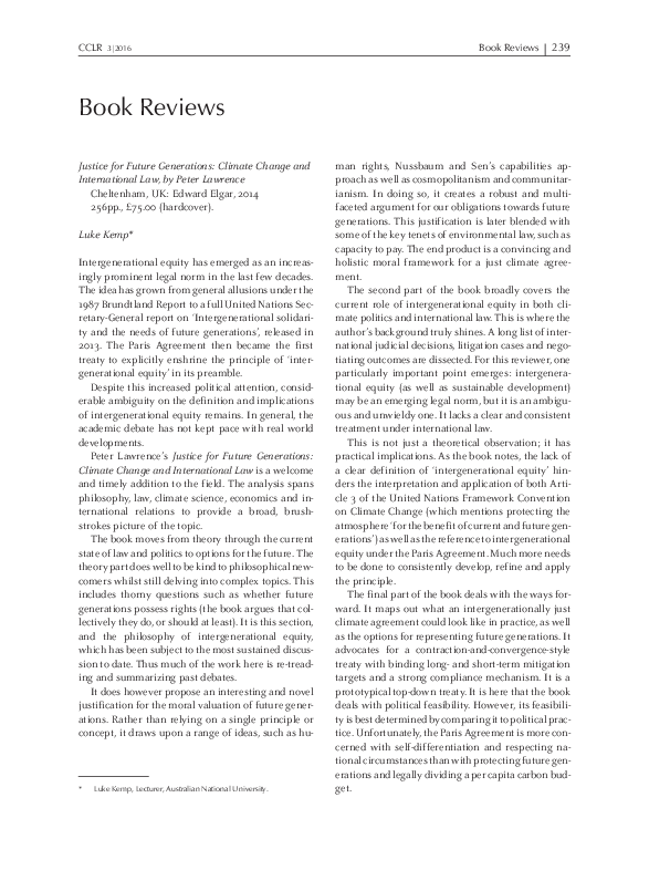 (PDF) 2016 Kemp Justice for Future Generations Book Review