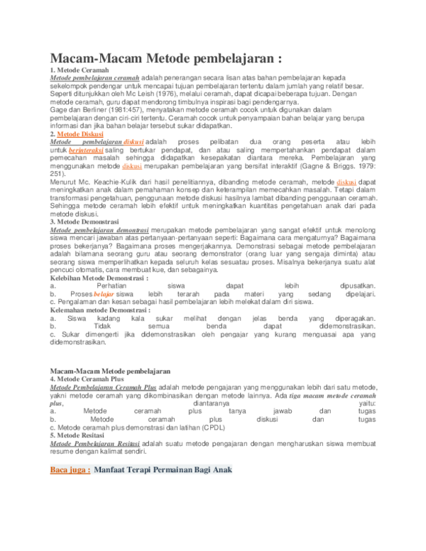 (DOC) Macam-Macam Metode pembelajaran