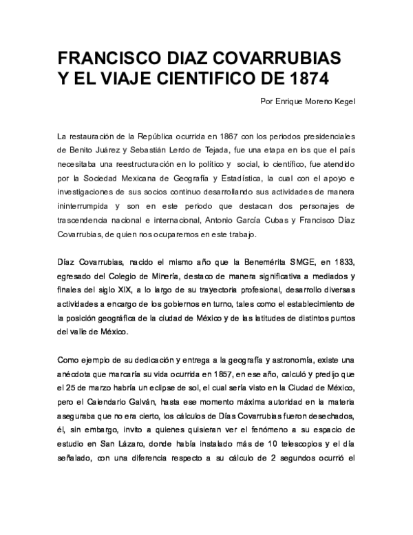 (DOC) FRANCISCO DIAZ COVARRUBIAS Y EL VIAJE CIENTIFICO DE 1874