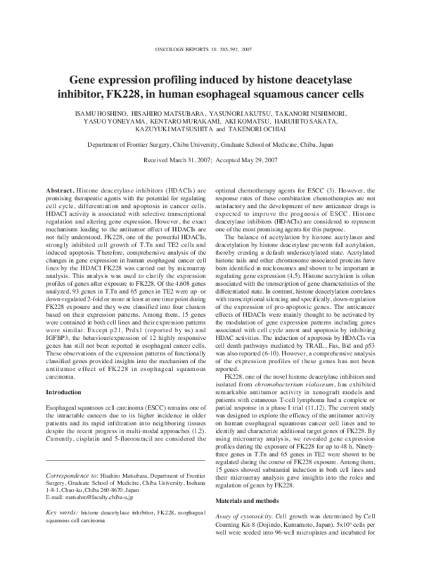 (PDF) Gene expression profiling induced by histone deacetylase ...