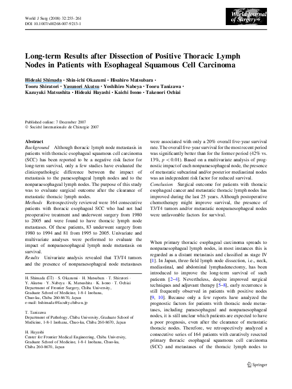 (PDF) Long-term Results after Dissection of Positive Thoracic Lymph ...