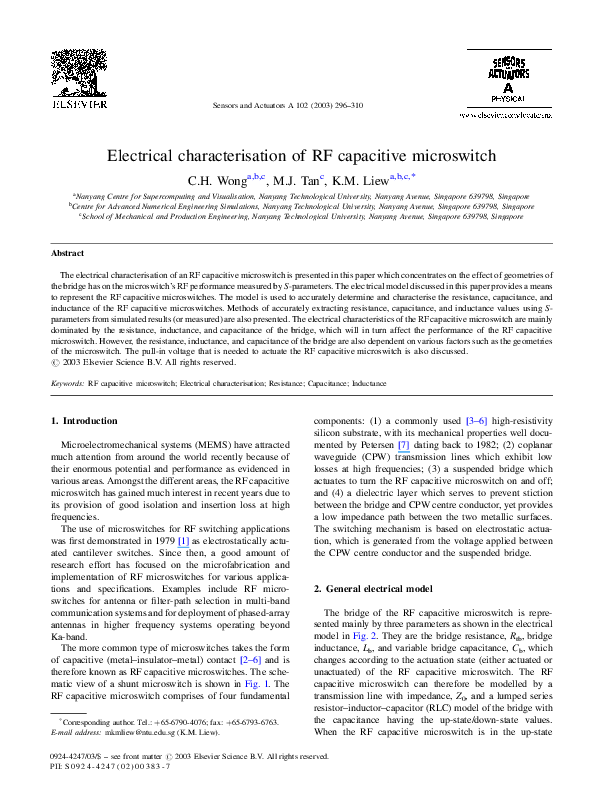 (PDF) Electrical characterisation of RF capacitive microswitch | Ming ...