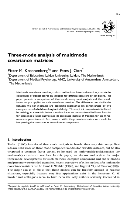 (PDF) Three-mode analysis of multimode covariance matrices