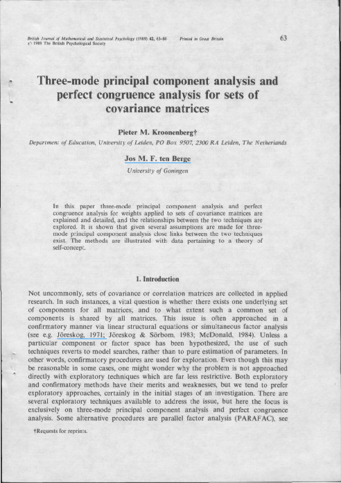(PDF) Three-mode principal component analysis and perfect congruence analysis for sets of ...