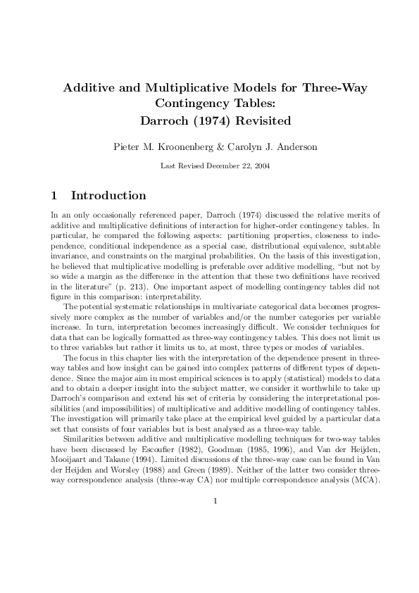 Pdf Additive And Multiplicative Models For Three Way Contingency Tables