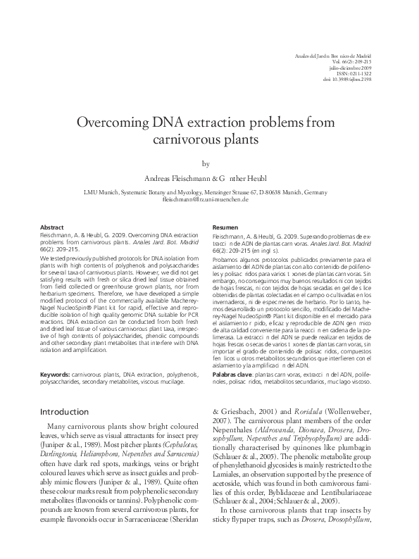 (PDF) Overcoming DNA extraction problems from carnivorous plants