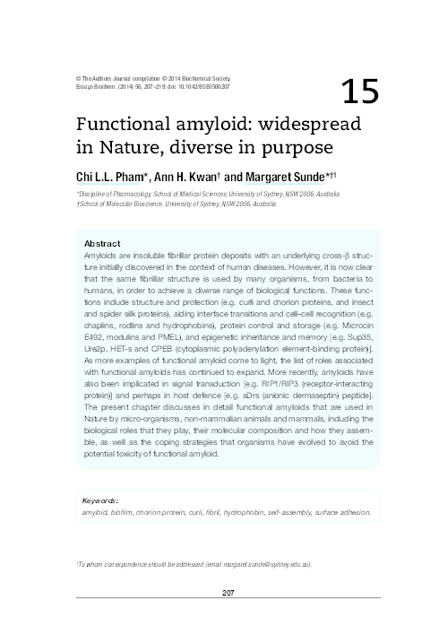 (PDF) Functional amyloid: widespread in Nature, diverse in purpose