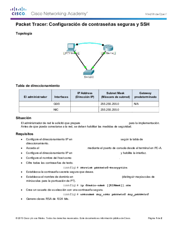 Pdf 2 4 5 Packet Tracer Configuring Secure Passwords And Ssh