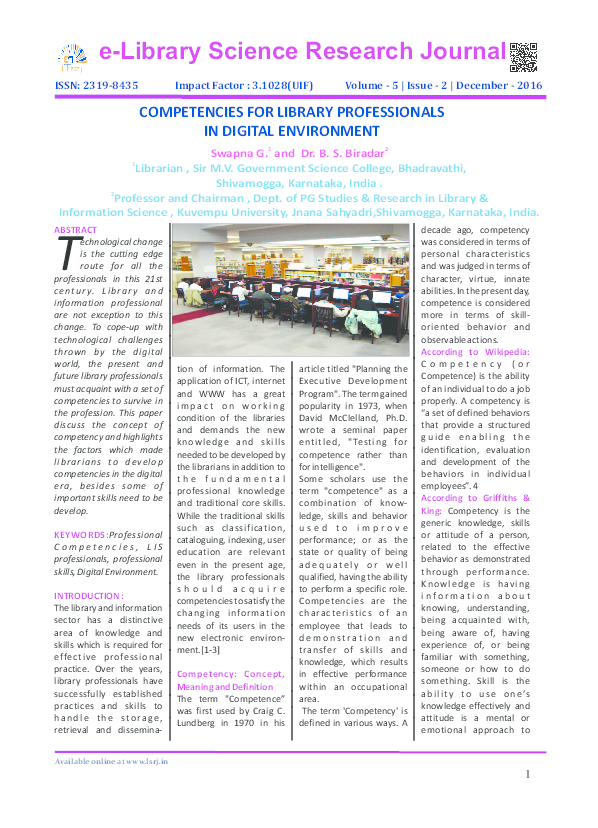 (PDF) COMPETENCIES FOR LIBRARY PROFESSIONALS IN DIGITAL ENVIRONMENT