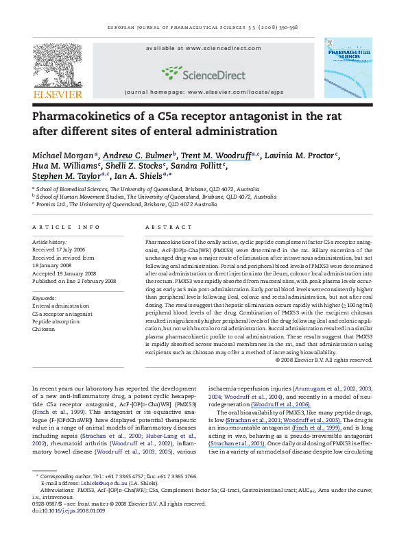 (PDF) Pharmacokinetics of a C5a receptor antagonist in the rat after ...