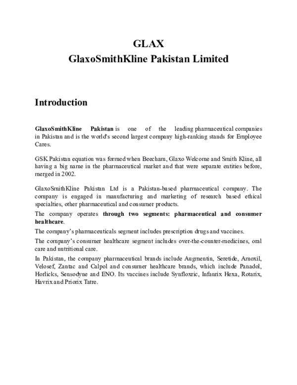 (DOC) GLAX GlaxoSmithKline Pakistan Limited