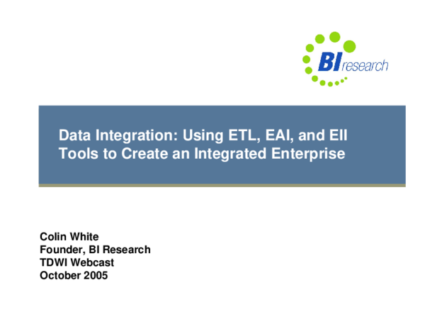 (PDF) Data Integration: Using ETL, EAI, and EII Tools to Create an ...