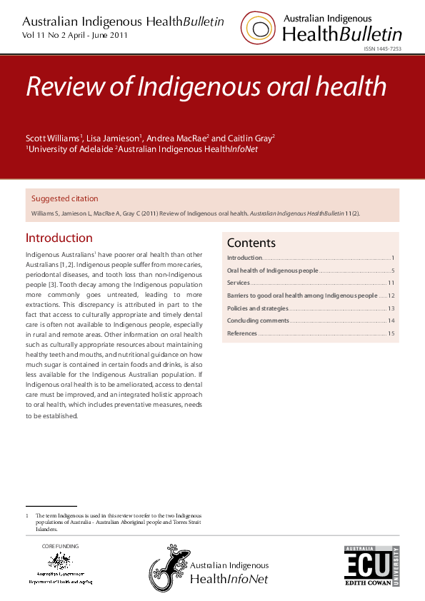 (PDF) Review of Indigenous Oral Health