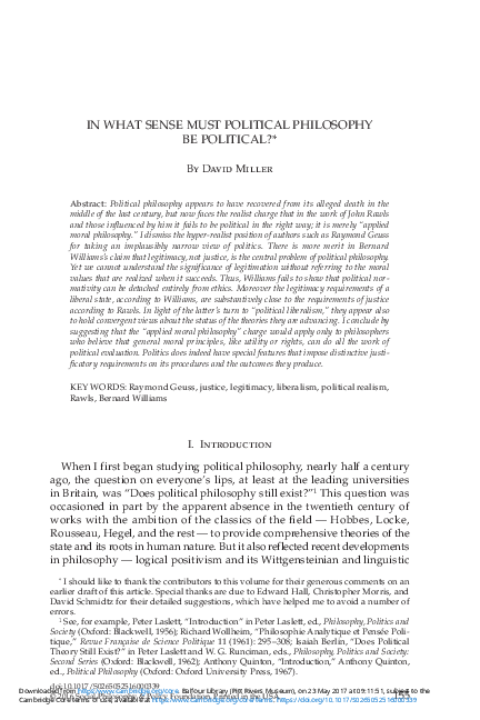 (PDF) In what sense must Political Philosophy be Political?