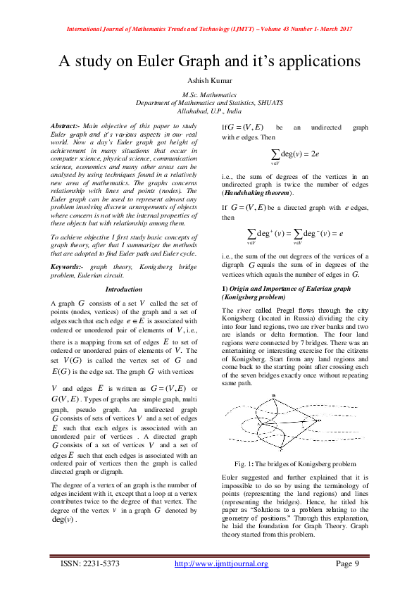 (PDF) A study on Euler Graph and it " s applications