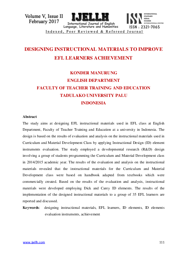 (PDF) DESIGNING INSTRUCTIONAL MATERIALS TO IMPROVE EFL LEARNERS ACHIEVEMENT