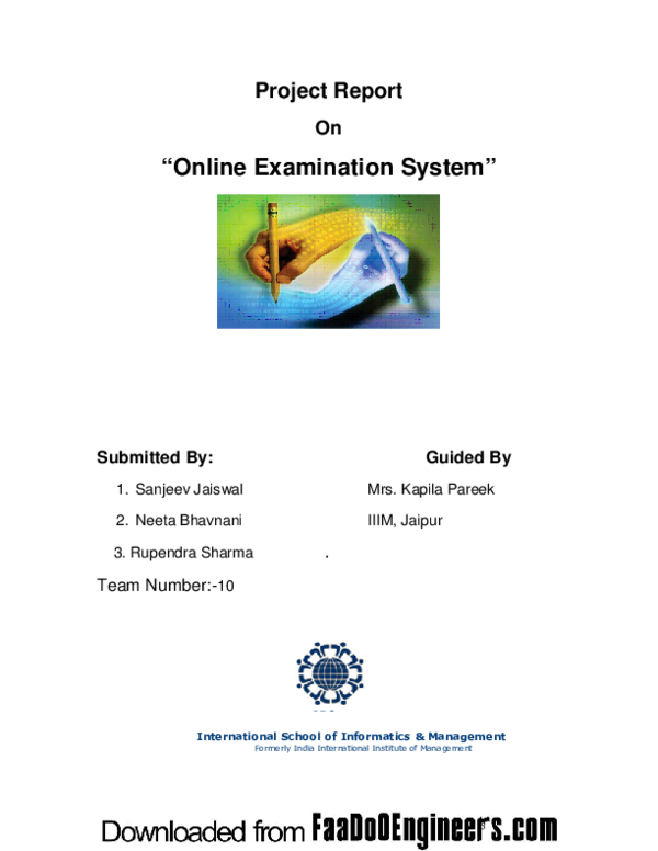 (PDF) Project Report " Online Examination System " Submitted By: Guided By