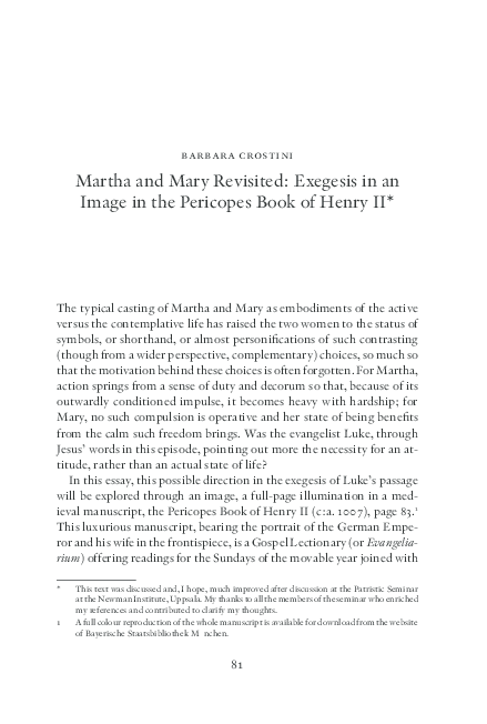 (PDF) ‘Martha and Mary Revisited: Exegesis of an Image in the Pericopes ...