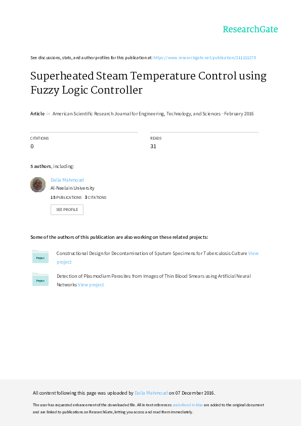 (PDF) Superheated Steam Temperature Control using Fuzzy