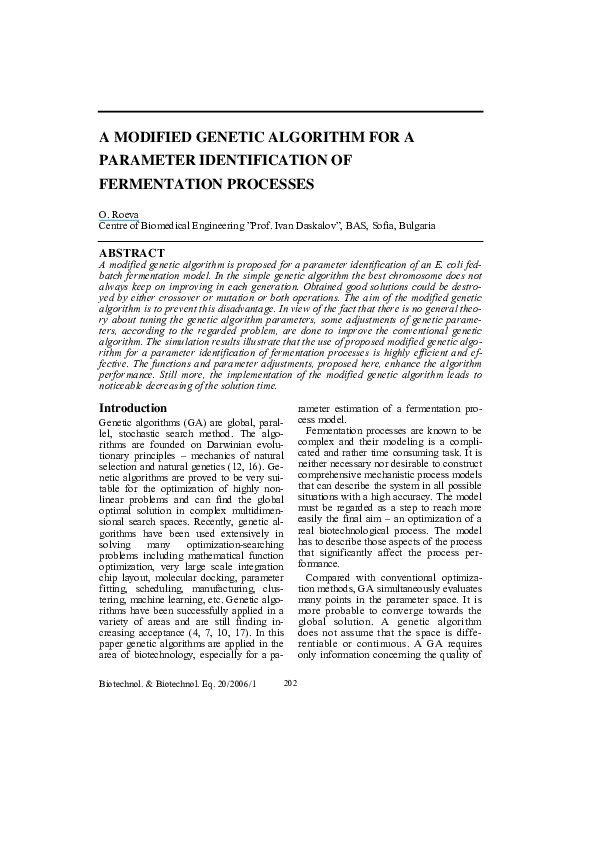(PDF) A Modified Genetic Algorithm for a Parameter Identification of Fermentation Processes