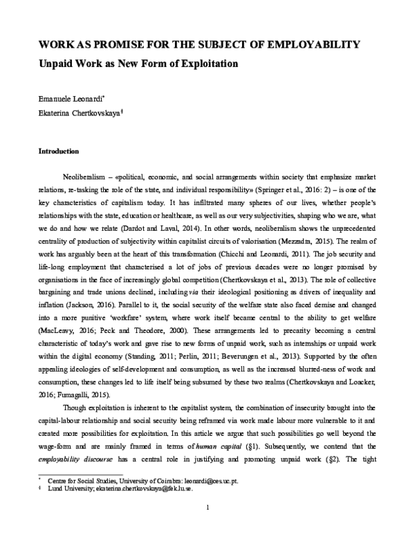 (PDF) Work as promise for the subject of employability. Unpaid work as ...