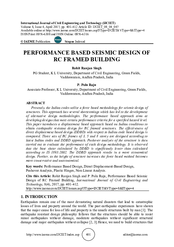 (PDF) PERFORMANCE BASED SEISMIC DESIGN OF RC FRAMED BUILDING
