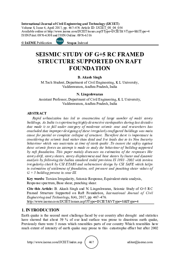 (PDF) SEISMIC STUDY OF G+5 RC FRAMED STRUCTURE SUPPORTED ON RAFT FOUNDATION