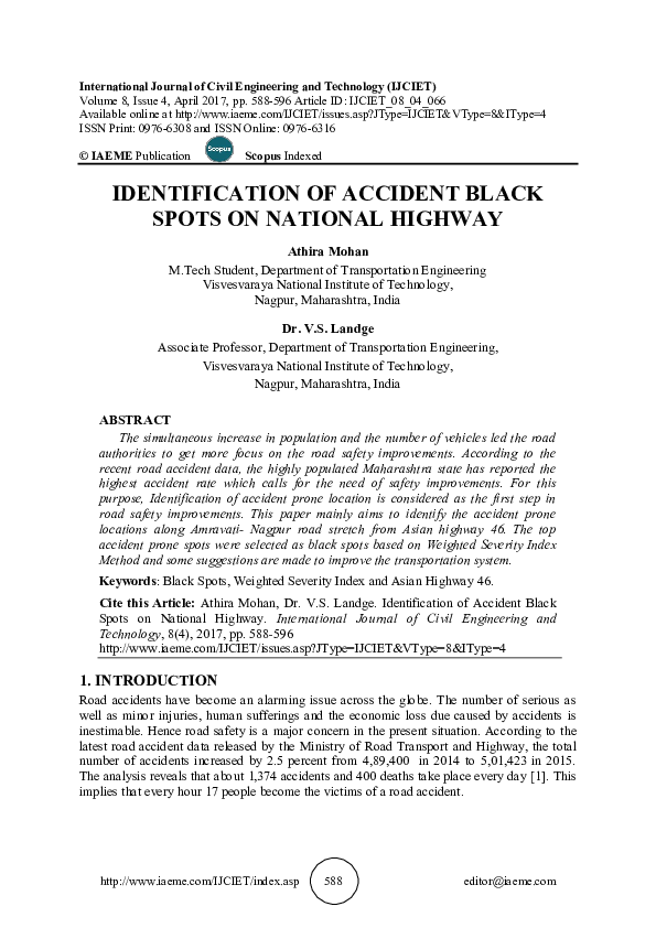 (PDF) IDENTIFICATION OF ACCIDENT BLACK SPOTS ON NATIONAL HIGHWAY