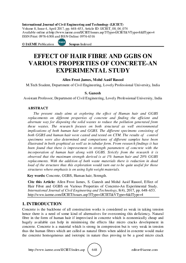 (PDF) EFFECT OF HAIR FIBRE VARIOUS PROPERTIES O EXPERIMENTAL STUDY