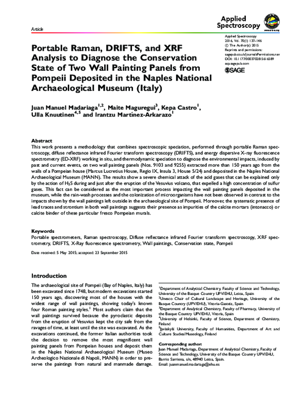 (PDF) Portable Raman, DRIFTS, and XRF Analysis to Diagnose the ...