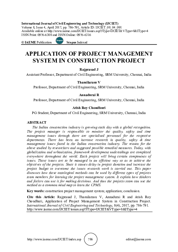 Pdf Application Of Project Management System In Construction Project Application Of Project