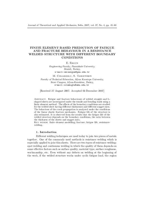 (PDF) Finite element based prediction of fatigue and fracture behavior in a resistance welded ...