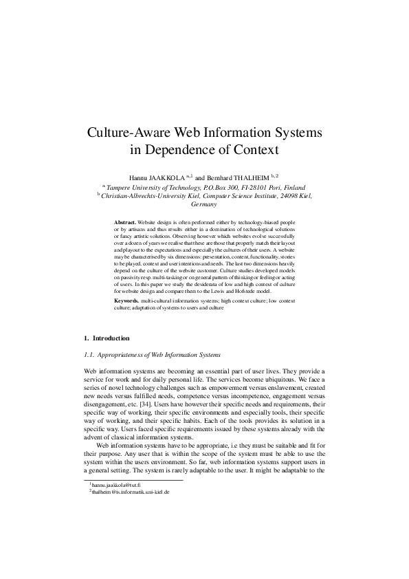 (PDF) Culture-Aware Web Information Systems in Dependence of Context