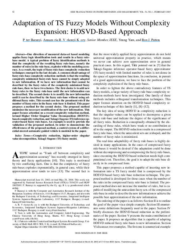 (PDF) Adaptation of TS Fuzzy Models Without Complexity Expansion: HOSVD-Based Approach ...