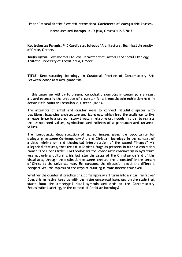 (PDF) TITLE: Deconstructing Iconology in Curatorial Practice of ...