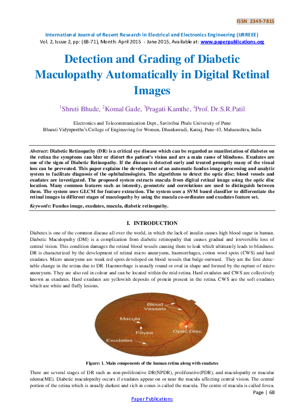 Pdf Detection And Grading Of Diabetic Maculopathy Automatically In