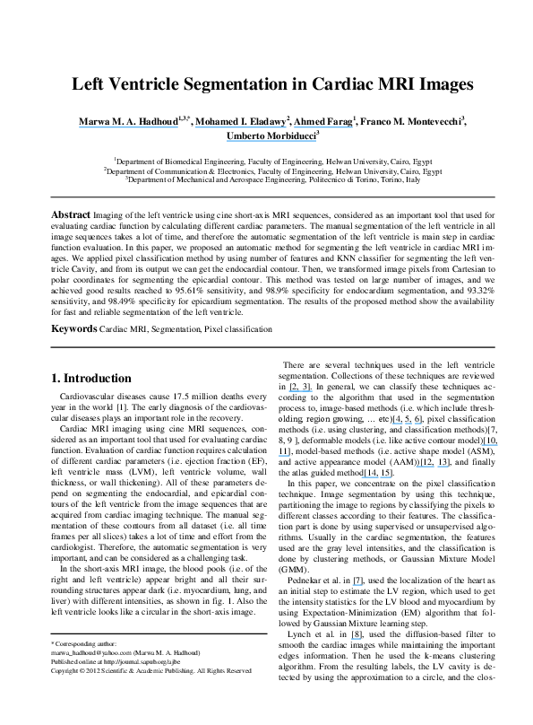 (PDF) Left Ventricle Segmentation in Cardiac MRI Images