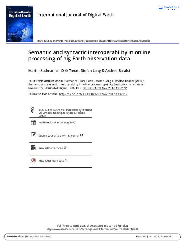 Pdf Semantic And Syntactic Interoperability In Online Processing Of Big Earth Observation Data