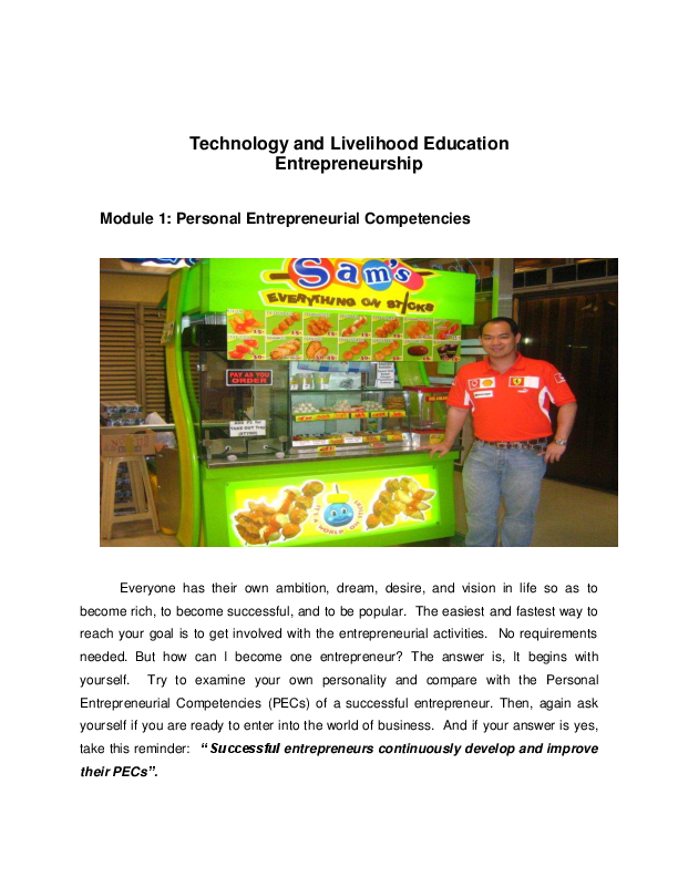 (PDF) Technology and Livelihood Education Entrepreneurship Module 1 ...